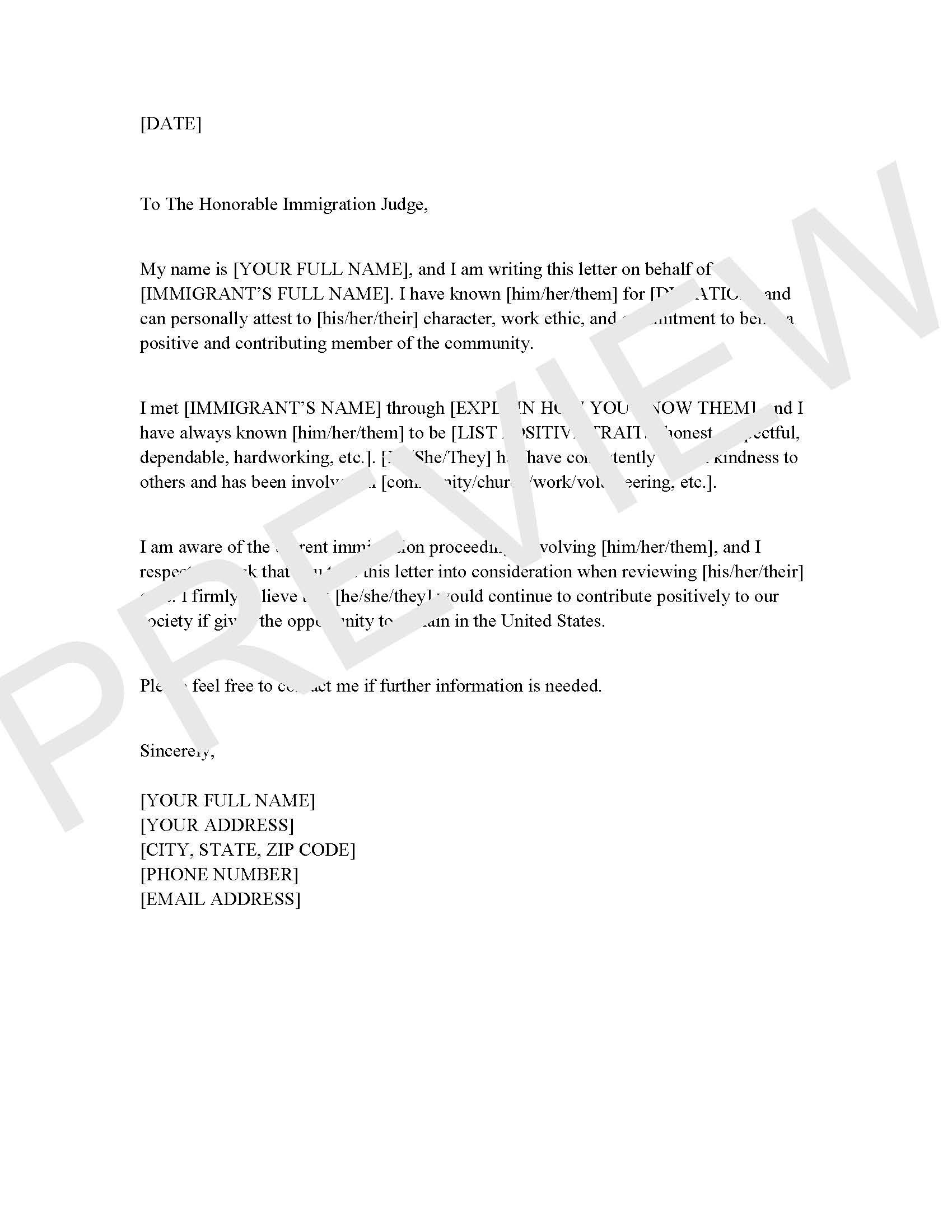 Character Reference Letter For Immigration Court LawDocShop Character Reference Letter For Immigration Court LawDocShop